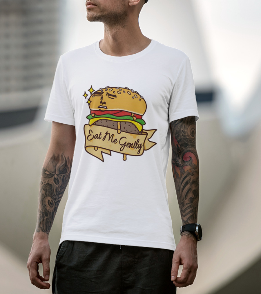Eat Me Gently Cheeseburger With Face And Stars T-Shirt