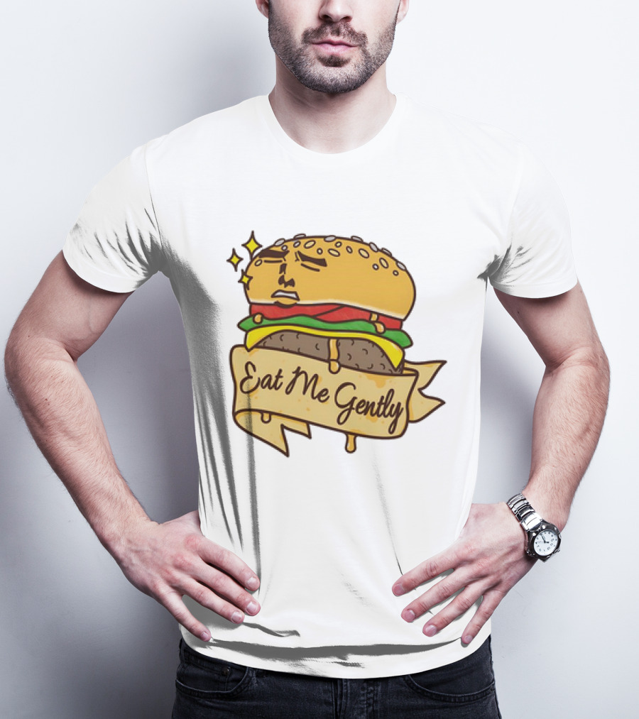 Eat Me Gently Cheeseburger With Face And Stars T-Shirt