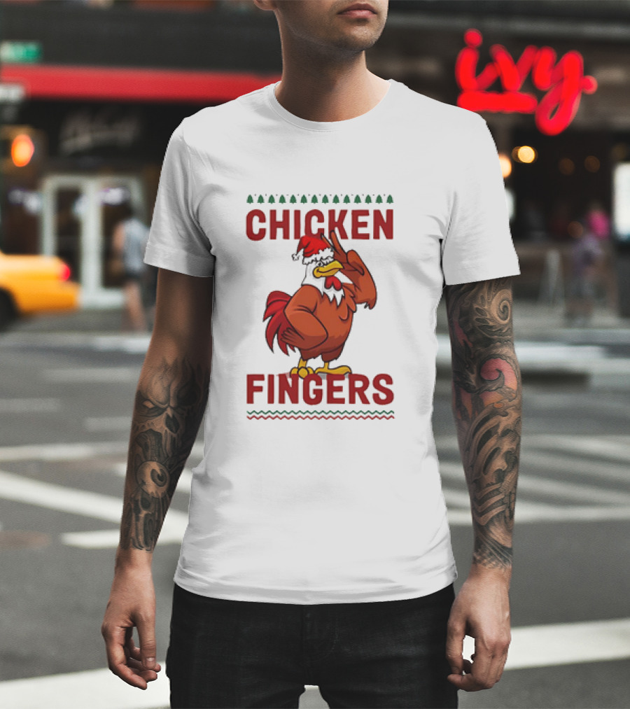 Chicken Fingers Santa Christmas Rooster Santa Hat T-Shirt