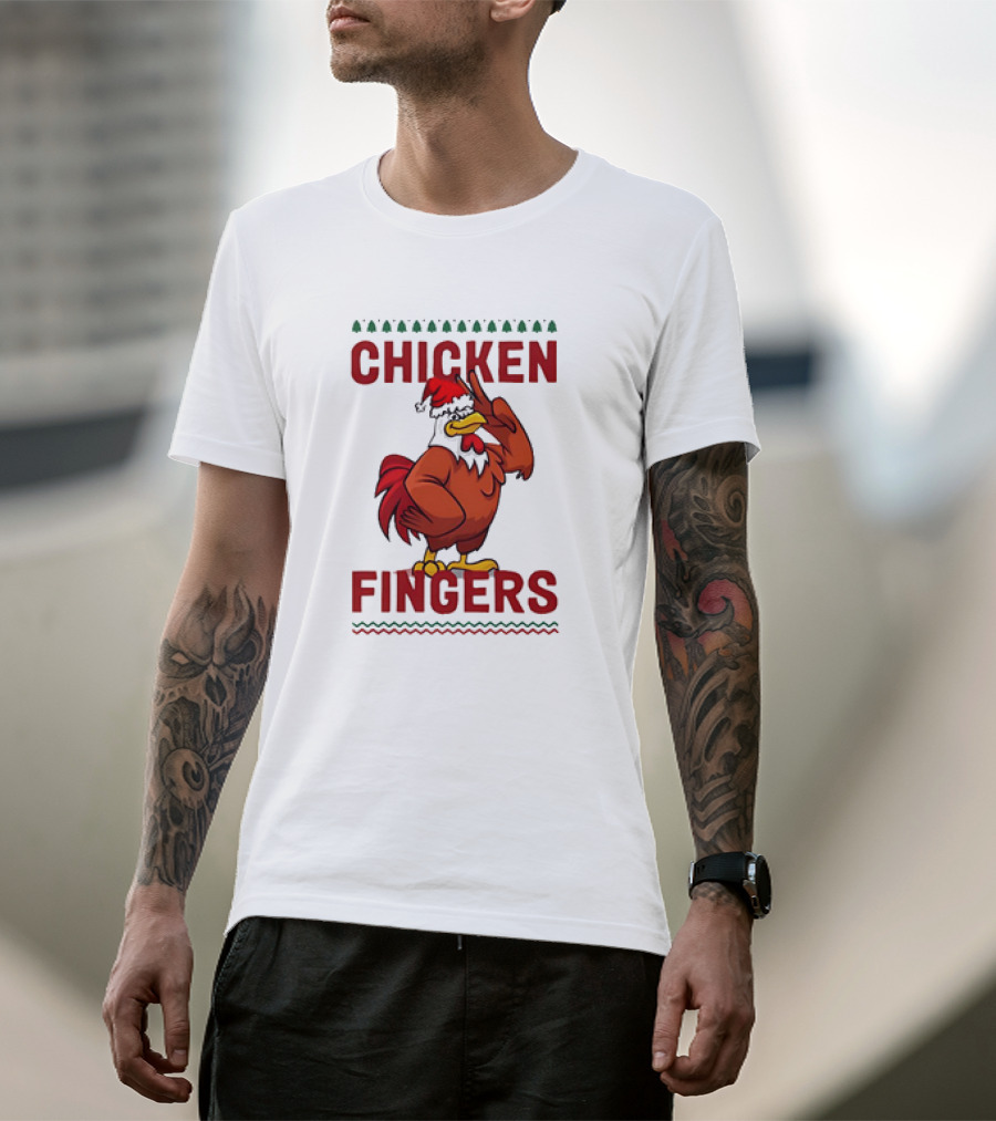 Chicken Fingers Santa Christmas Rooster Santa Hat T-Shirt