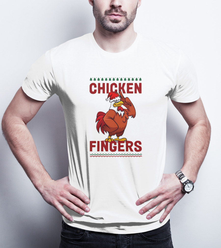 Chicken Fingers Santa Christmas Rooster Santa Hat T-Shirt