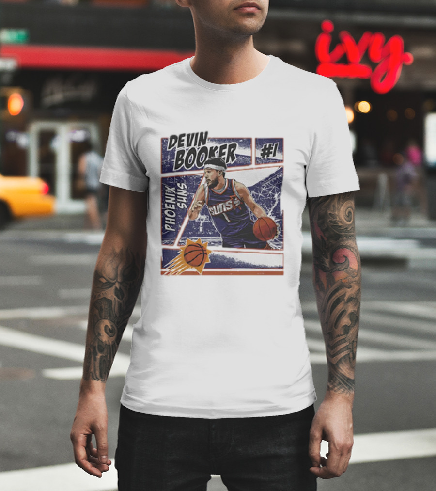 Devin Booker Phoenix Suns #1 Comic Vintage NBA Basketball T-Shirt