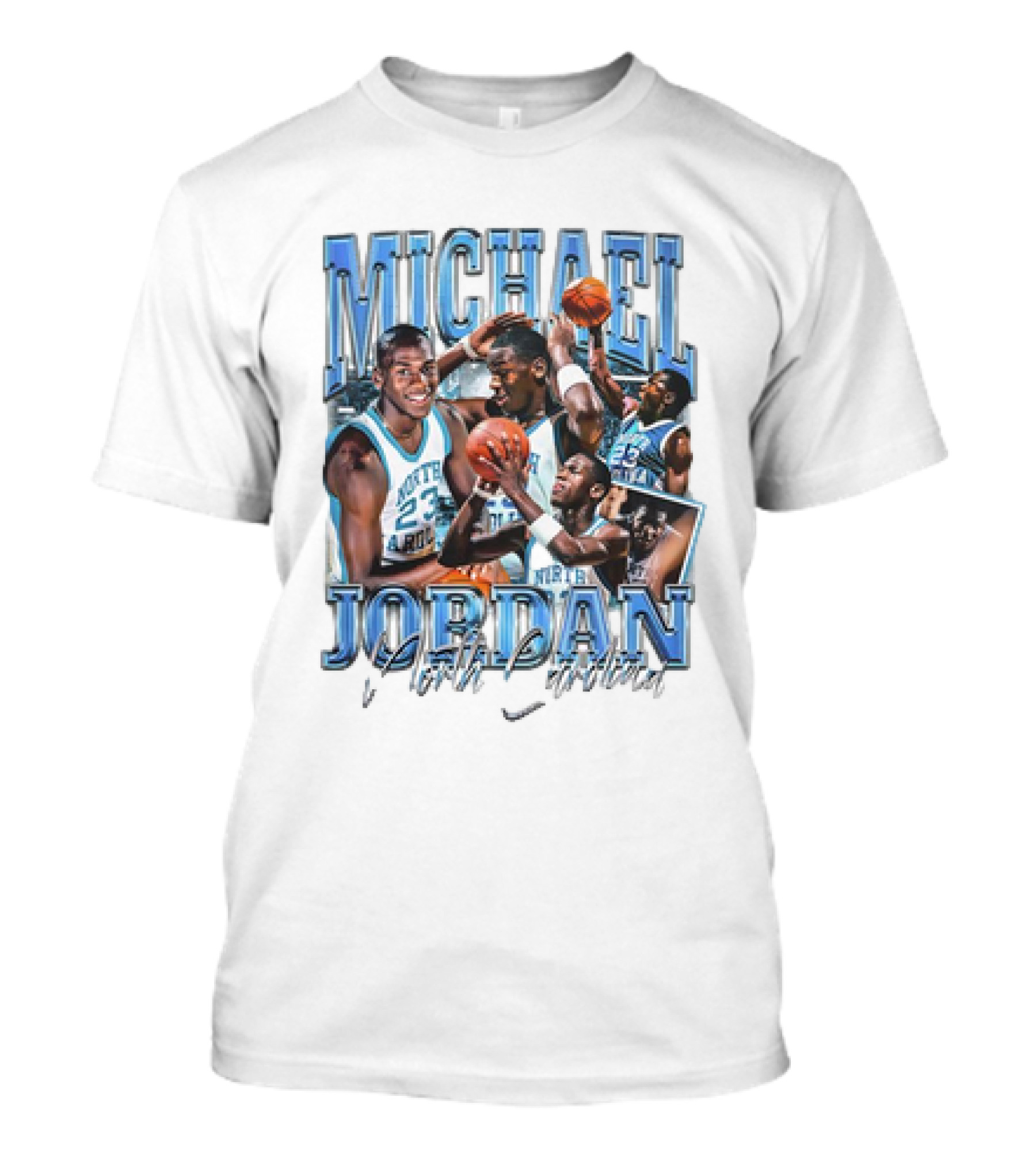 Michael Jordan North Carolina Basketball Vintage 23 Blue Graphics T-Shirt