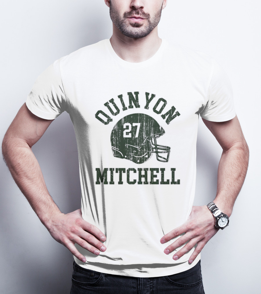 Quinyon Mitchell 27 Philadelphia Eagles NFL Football Helmet Font Vintage T-Shirt