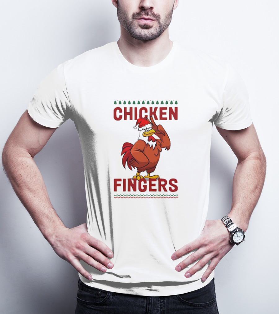 Chicken Santa Fingers Peace Sign T-Shirt