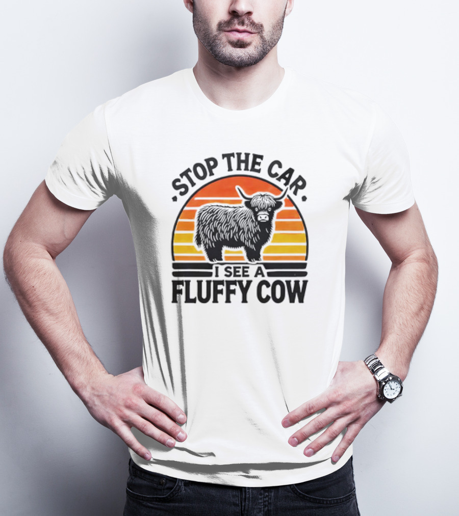 Stop The Car I See A Fluffy Cow Vintage Sunset T-Shirt
