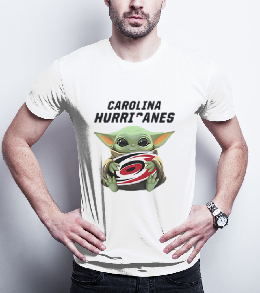 Baby Yoda Hugging Carolina Hurricanes Star Wars Crossover T-Shirt