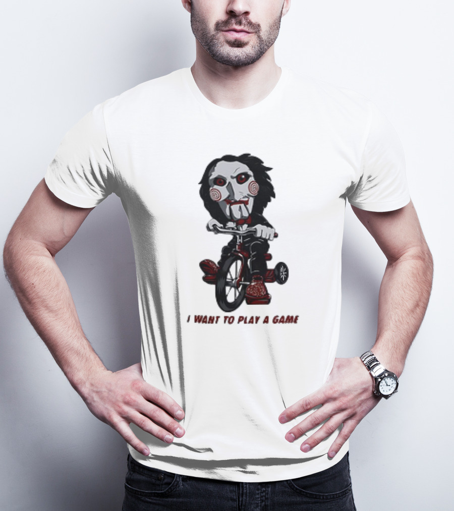 Saw Jigsaw I Want To Play A Game Tricycle Puppet Image T-Shirt