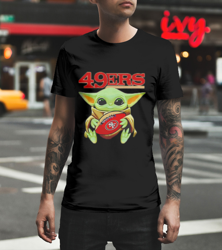 Baby Yoda Star Wars Holding San Francisco 49ers Football T-Shirt