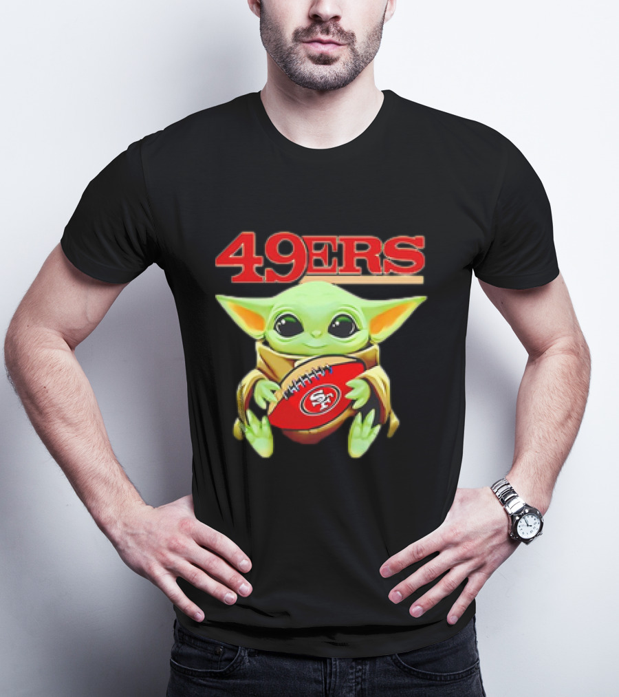 Baby Yoda Star Wars Holding San Francisco 49ers Football T-Shirt