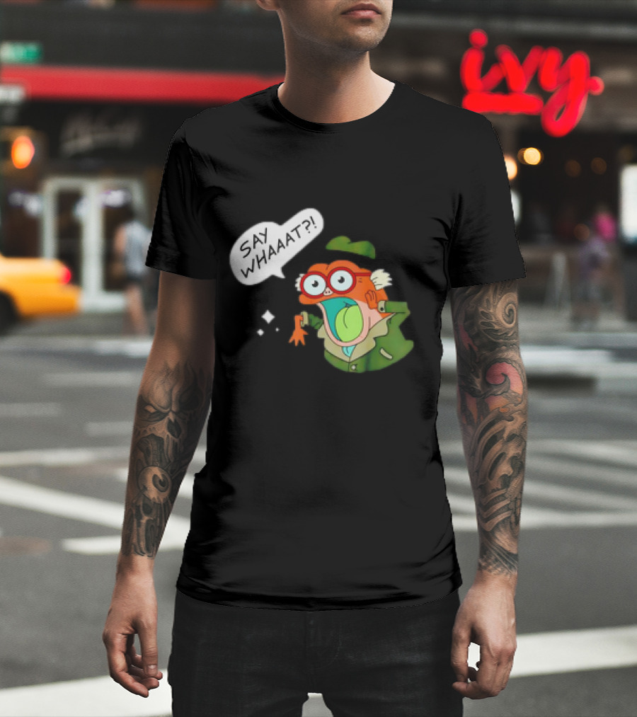 Hop Pop Plantar Amphibia Say Whaaaat Frog Cartoon Character Reaction T-Shirt