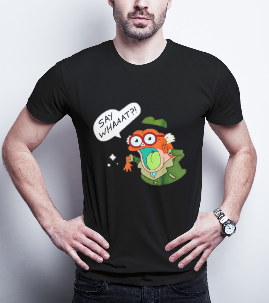 Hop Pop Plantar Amphibia Say Whaaaat Frog Cartoon Character Reaction T-Shirt