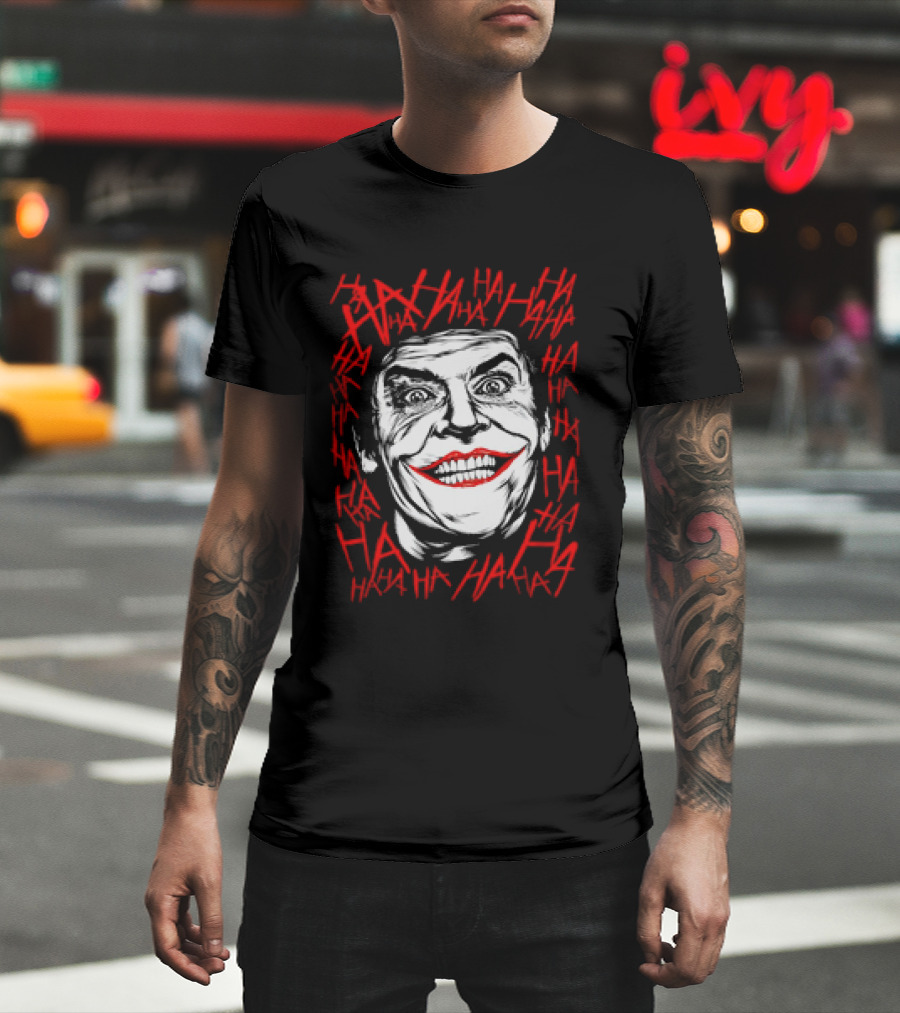 Joker Laughing Face Surrounded By Red HAHA Textured T-Shirt
