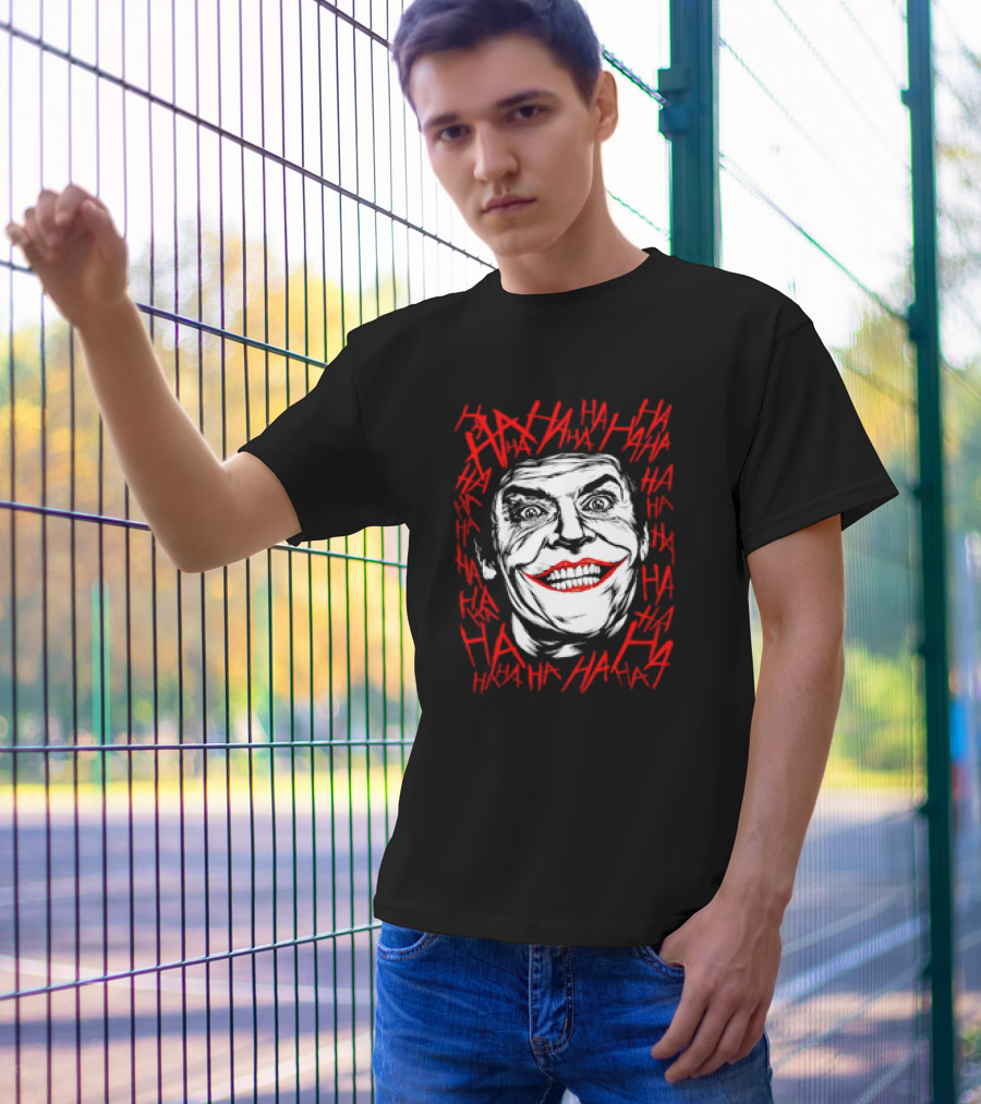 Joker Laughing Face Surrounded By Red HAHA Textured T-Shirt