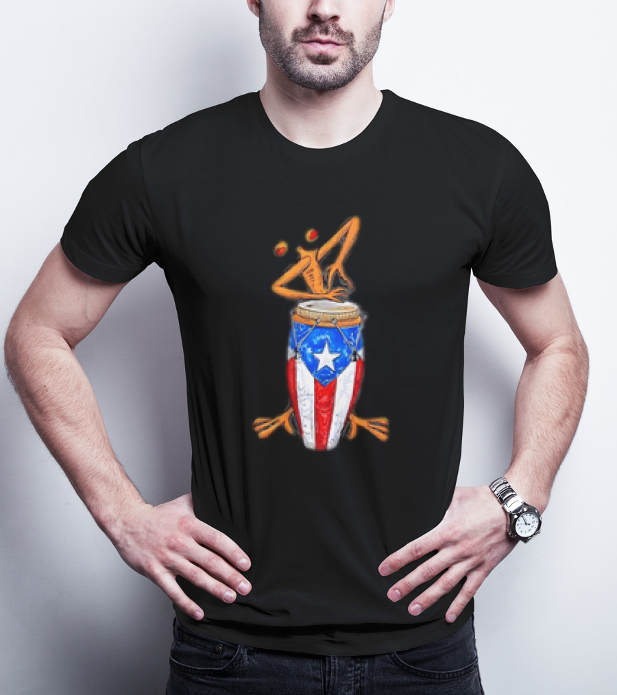 Boricua Puerto Rican Coqui Playing Drum Taino Flag T-Shirt