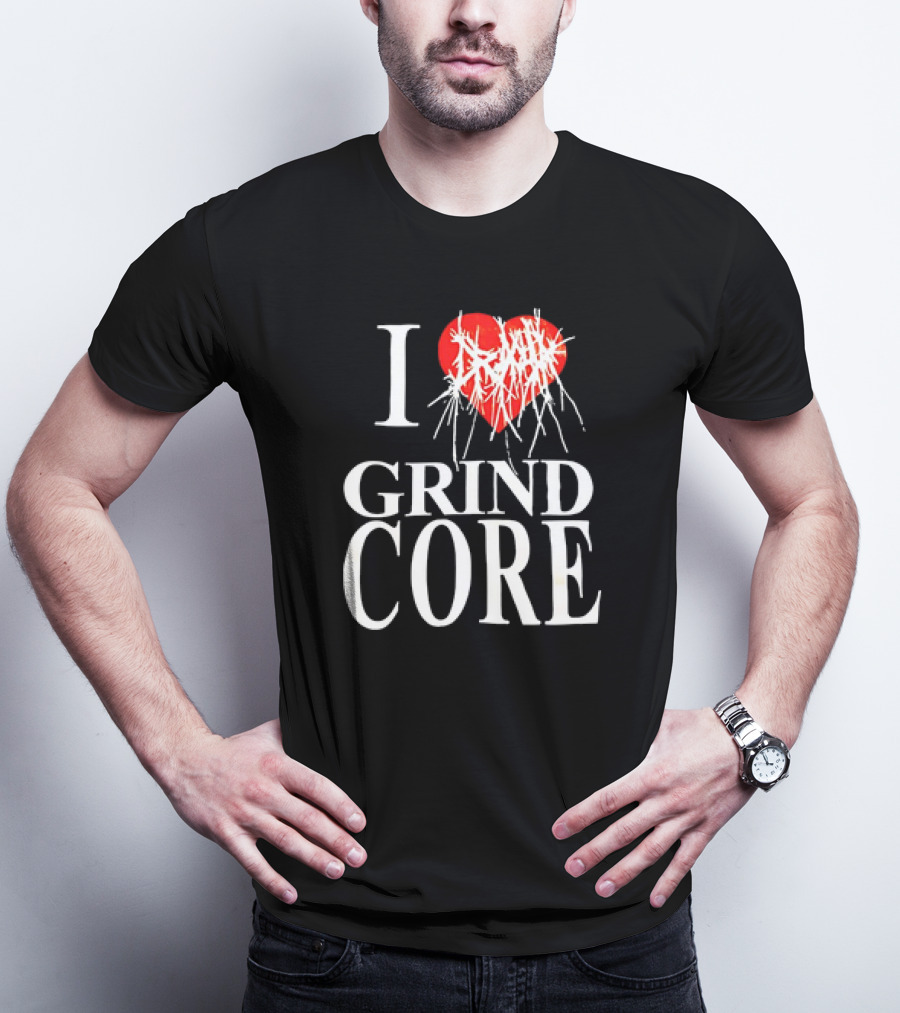 I Love Grind Core Heart Symbol With Band Logo T-Shirt