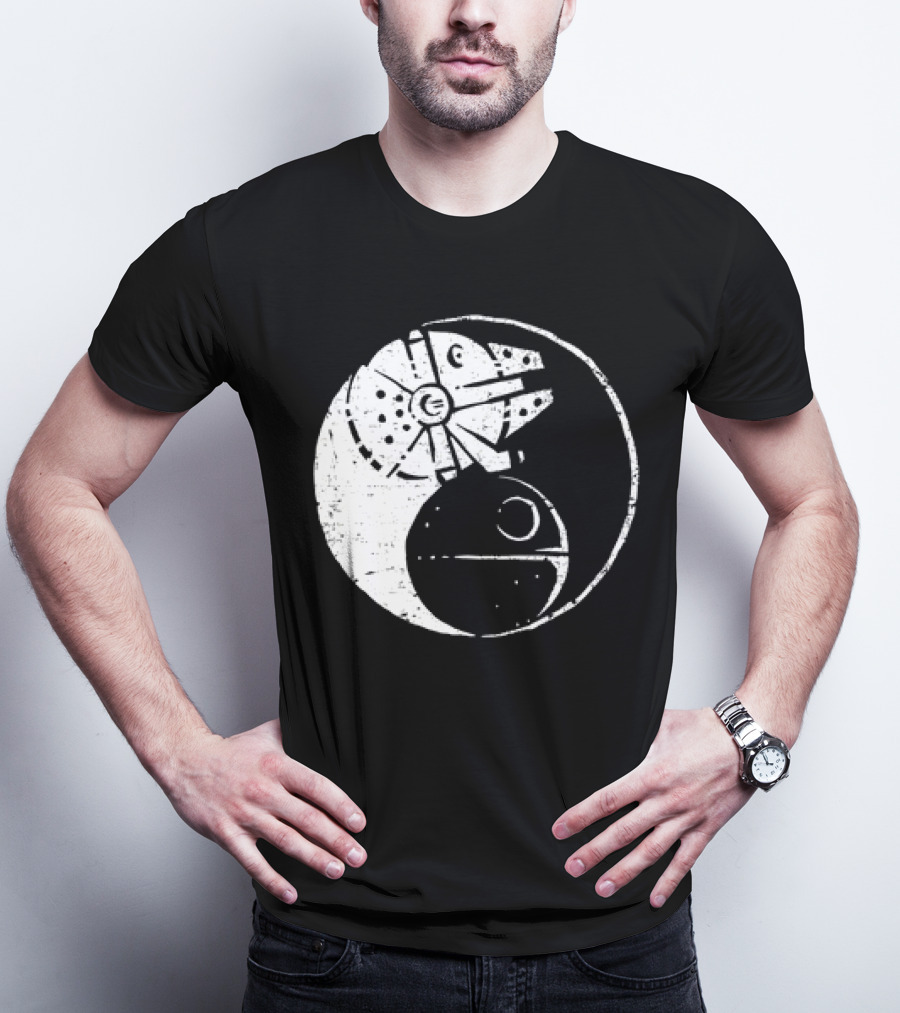 Millennium Falcon And Death Star Yin Yang Balancing The Force T-Shirt