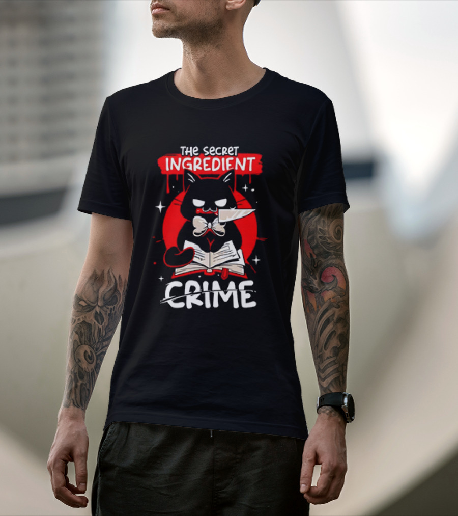 The Secret Ingredient Cat With Knife And Book Is Crime T-Shirt