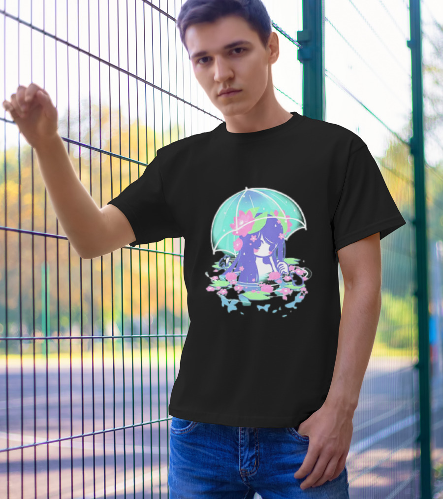 Miski Soaked Floating Girl With Umbrella And Flowers T-Shirt