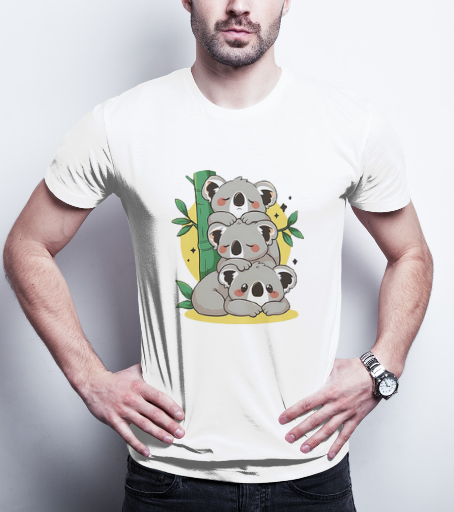 Koala Stack Trio With Bamboo And Leaves T-Shirt