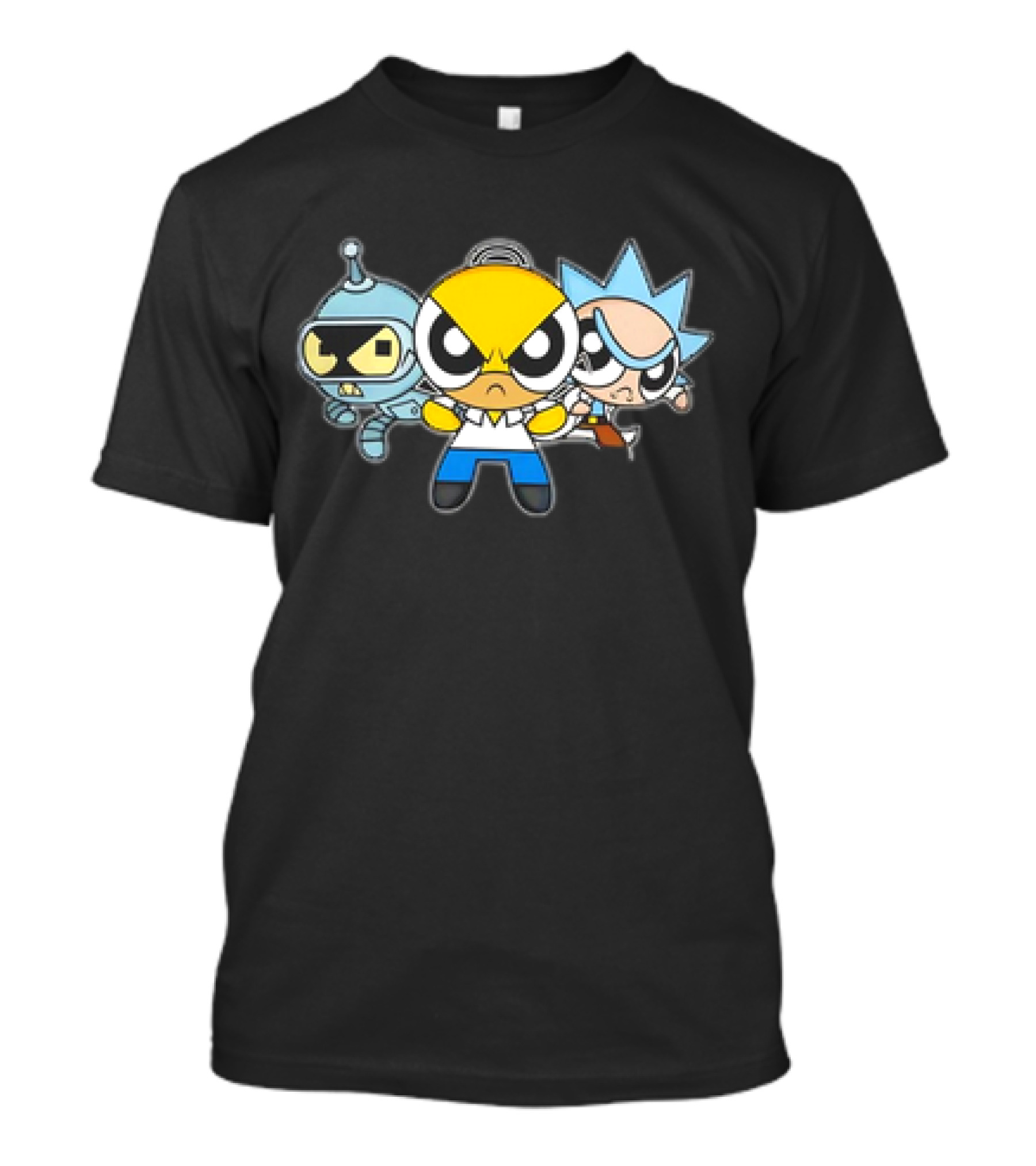 Bender Homer Rick Powerpuff Girls Drunkenpuff Guys Crossover T-Shirt