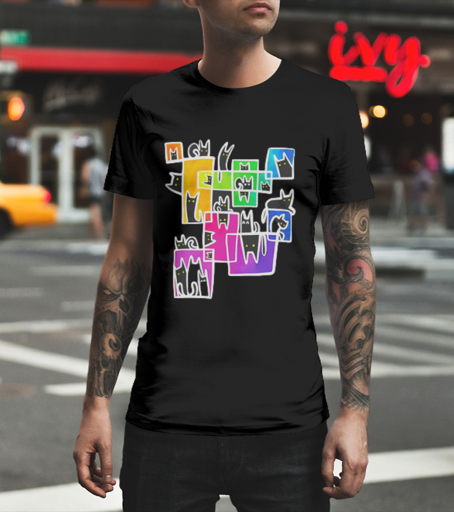 Cats Kitty Warp Rainbow Tetris Blocks T-Shirt