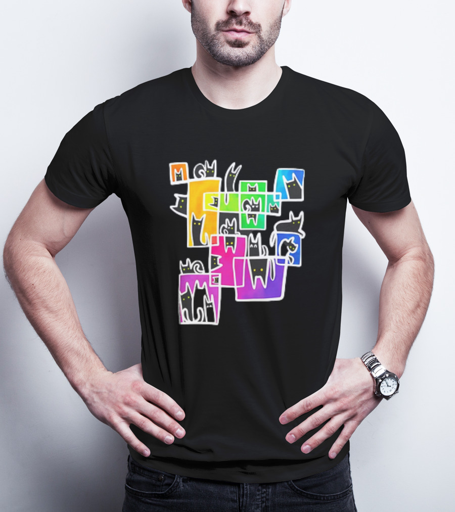 Cats Kitty Warp Rainbow Tetris Blocks T-Shirt