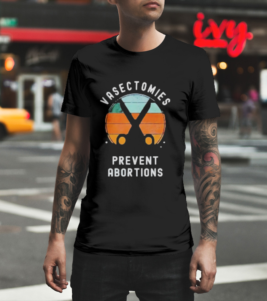 Vasectomies Prevent Abortions Vintage Scissors Retro Sunset T-Shirt