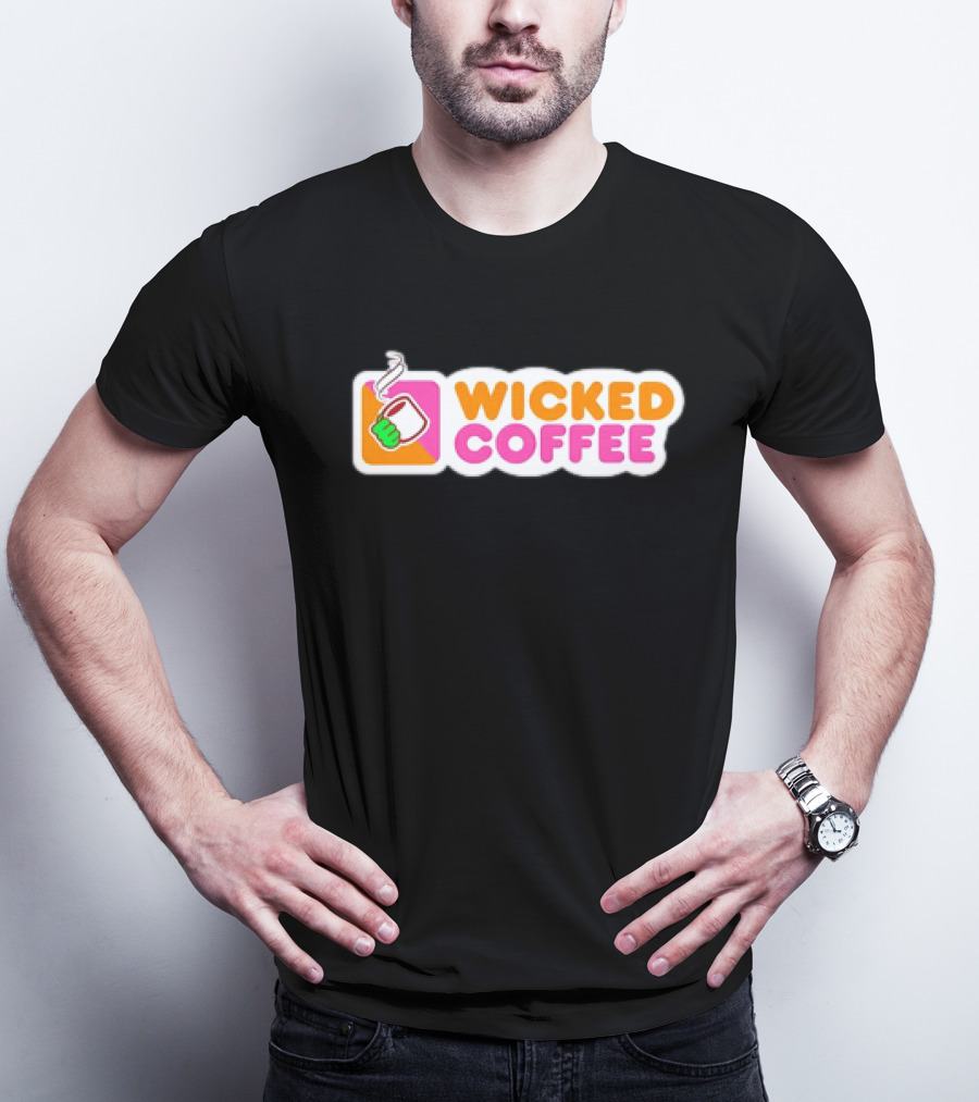 Wicked Coffee With Steaming Cup Emoji In Bold Pink And Orange Letters T-Shirt