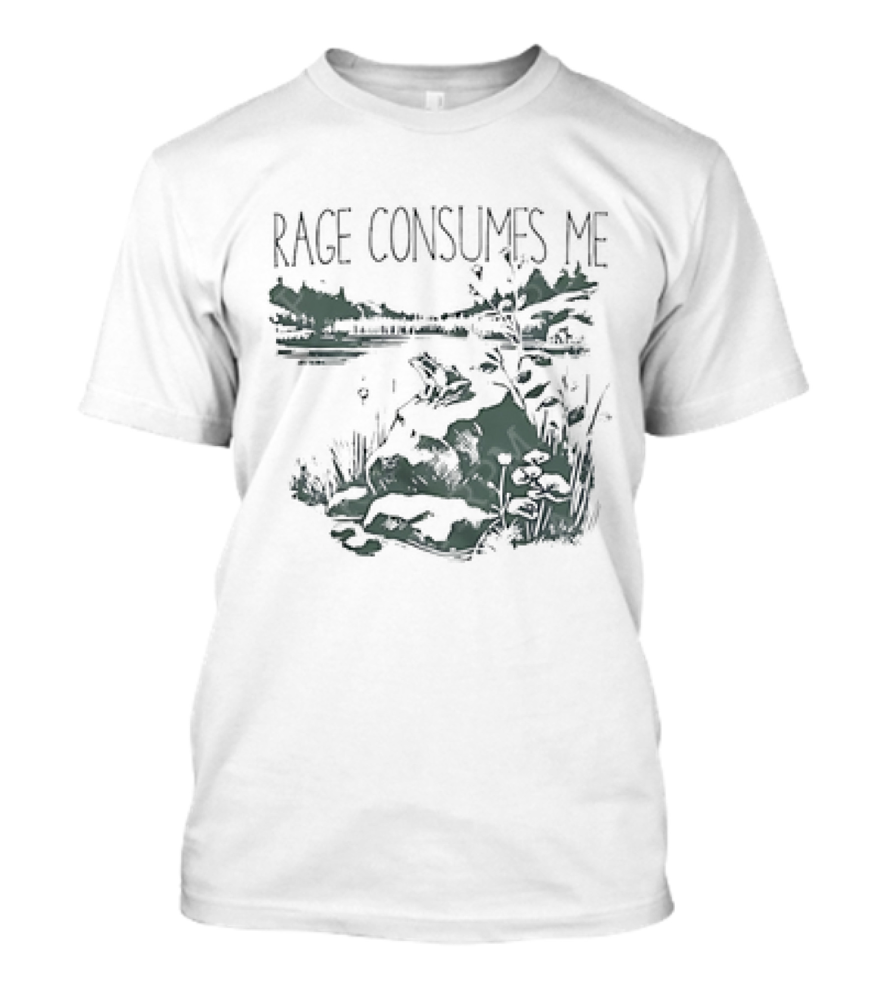 Rage Consumes Me Frog On Rock Lakeside Nature Scene T-Shirt