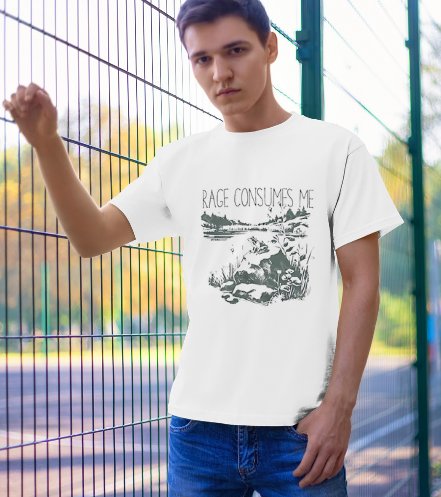 Rage Consumes Me Frog On Rock Lakeside Nature Scene T-Shirt