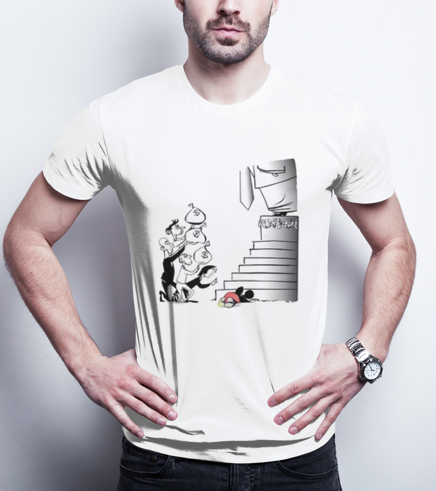 Mickey Mouse Money Bags Cartoon Stairs Political Satire T-Shirt