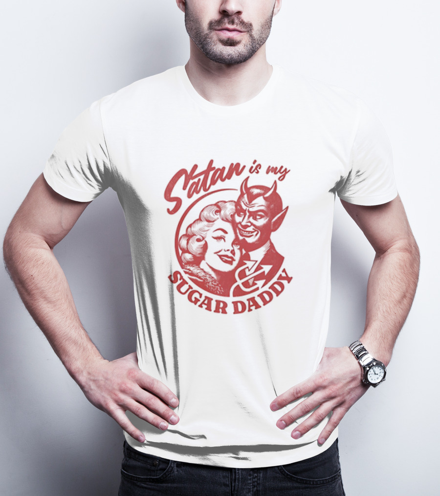 Satan Is My Sugar Daddy Retro Devil Couple T-Shirt