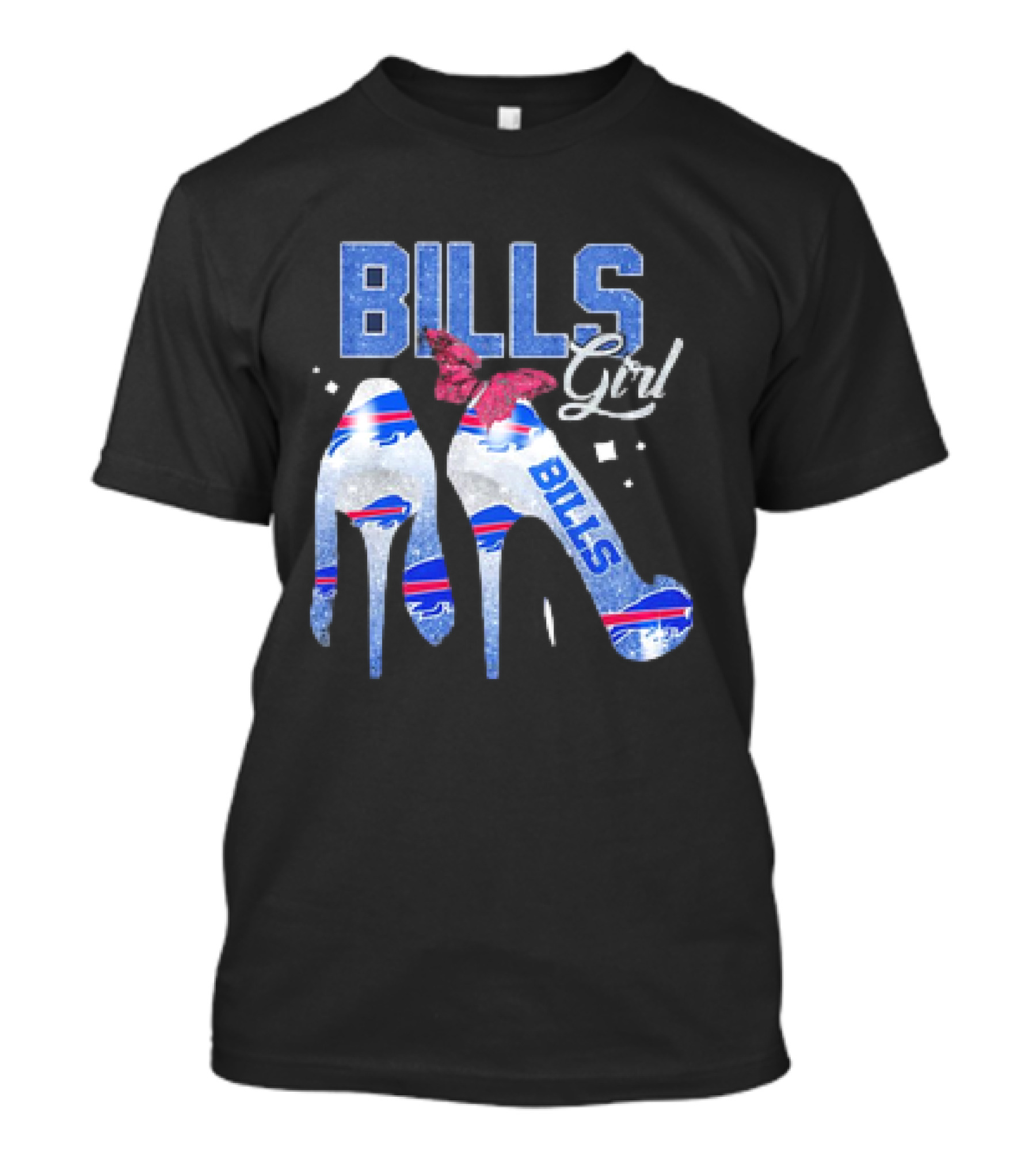 BILLS Girl Glitter Heels With Buffalo Logo And Pink Bow T-Shirt