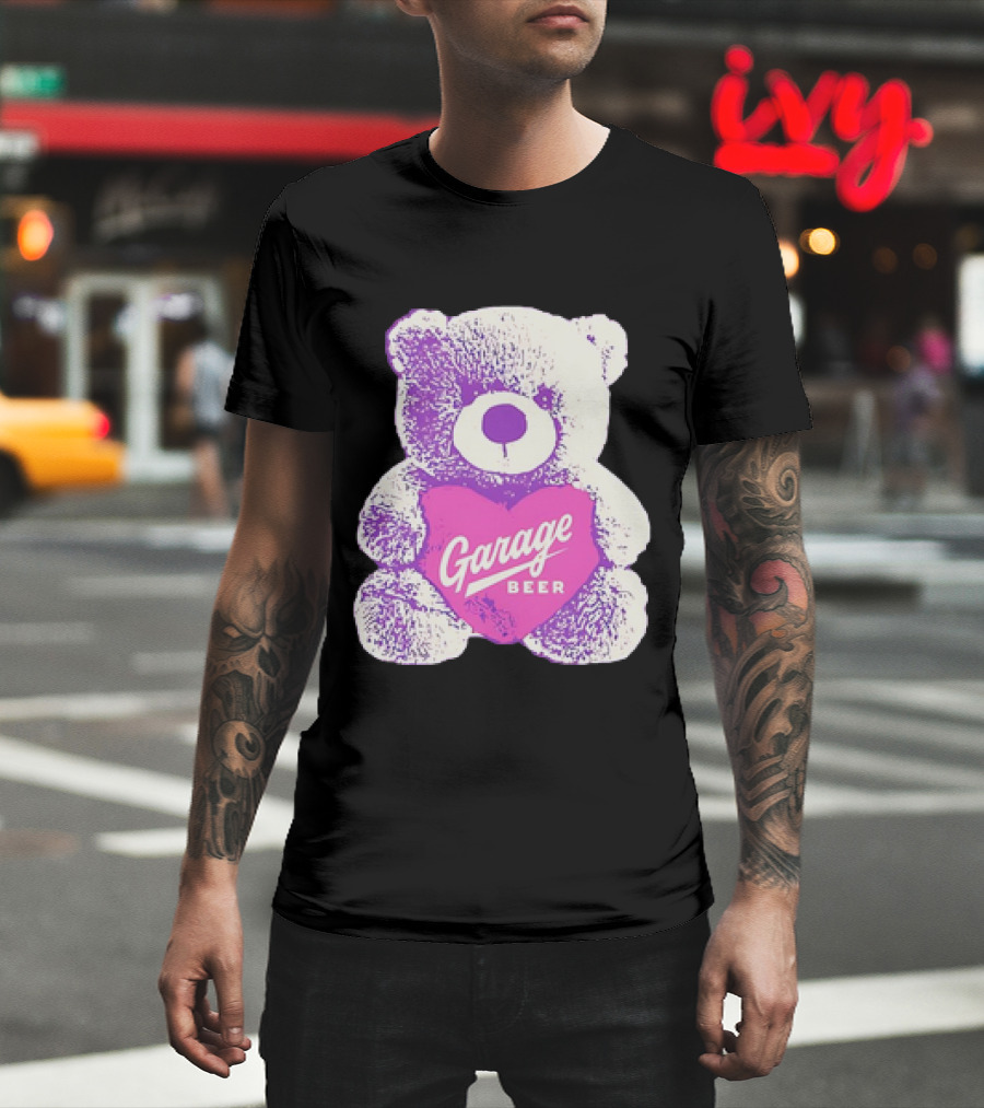Garage Beer Teddy Bear Heart Retro Plush T-Shirt