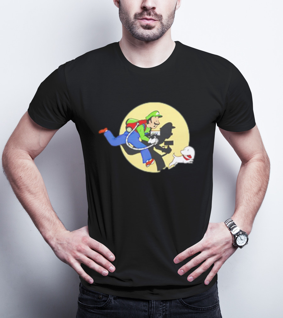 Luigi’s Mansion X The Adventures Of Tintin Luigi And Snowy Shadow Scene T-Shirt