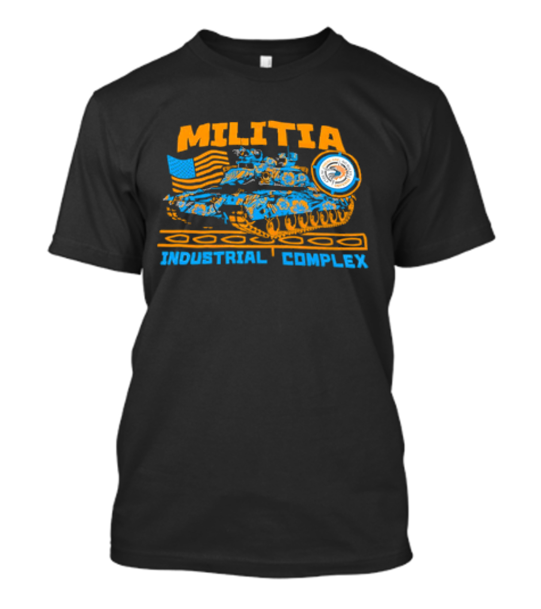 Militia Industrial Complex Tank With American Flag And Round Emblem T-Shirt