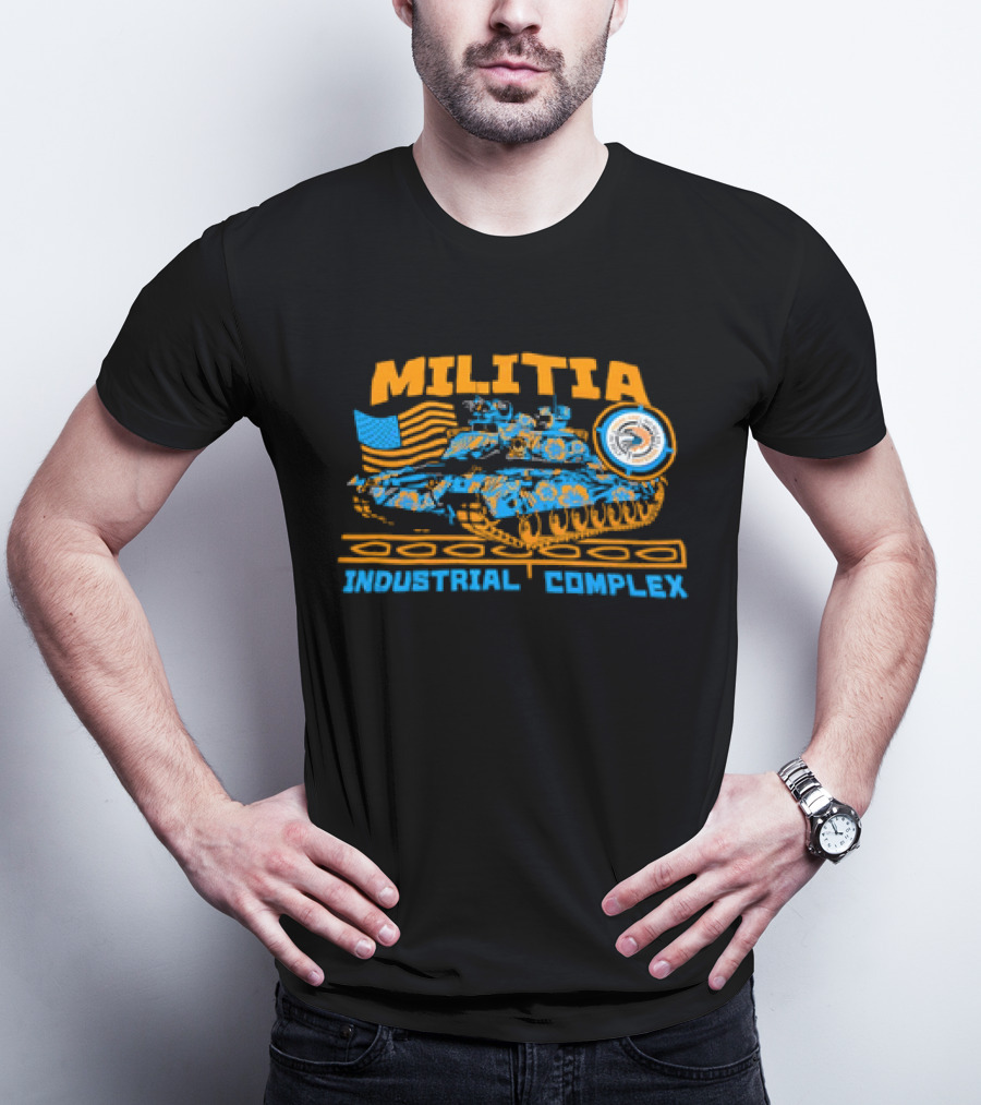 Militia Industrial Complex Tank With American Flag And Round Emblem T-Shirt