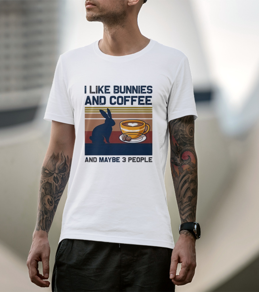 I Like Bunnies And Coffee And Maybe 3 People Vintage Retro Stripe T-Shirt