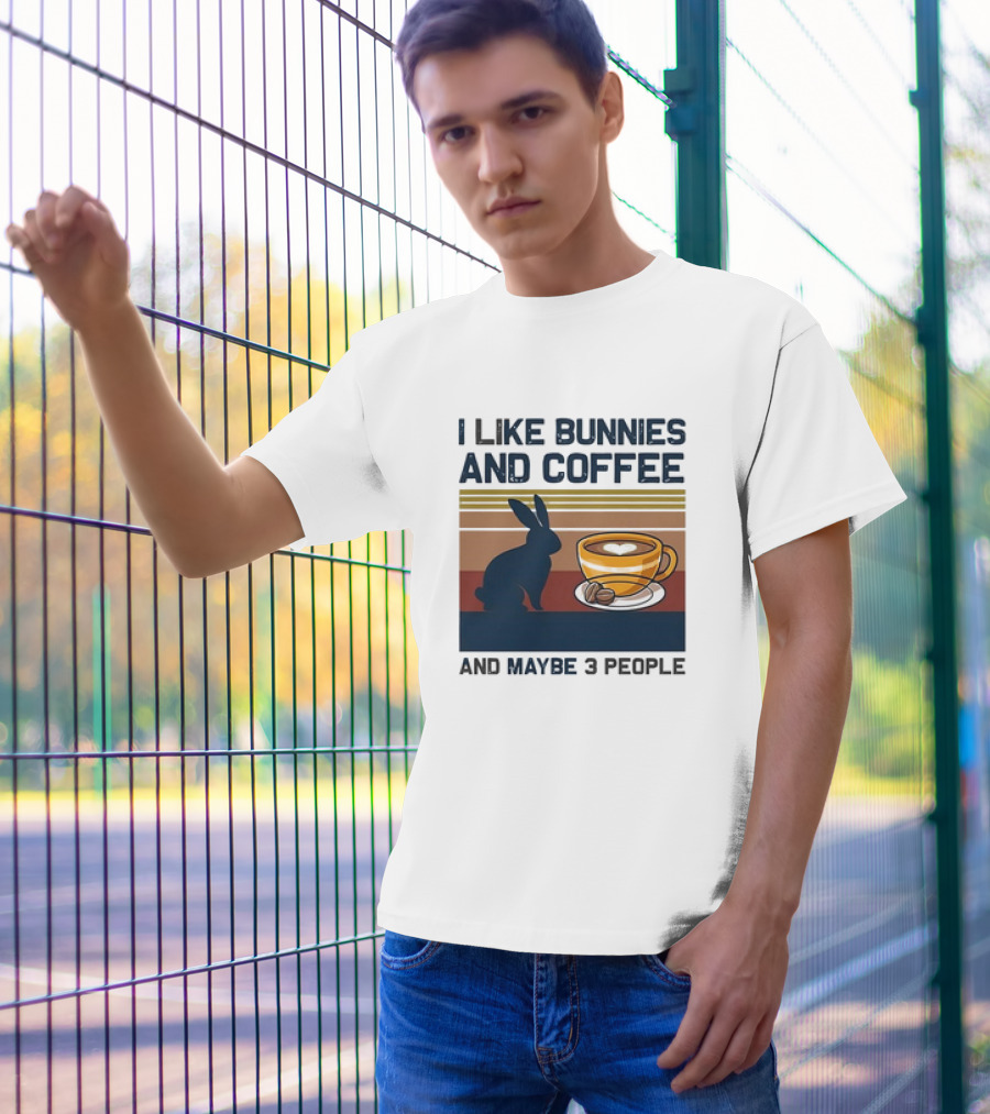 I Like Bunnies And Coffee And Maybe 3 People Vintage Retro Stripe T-Shirt