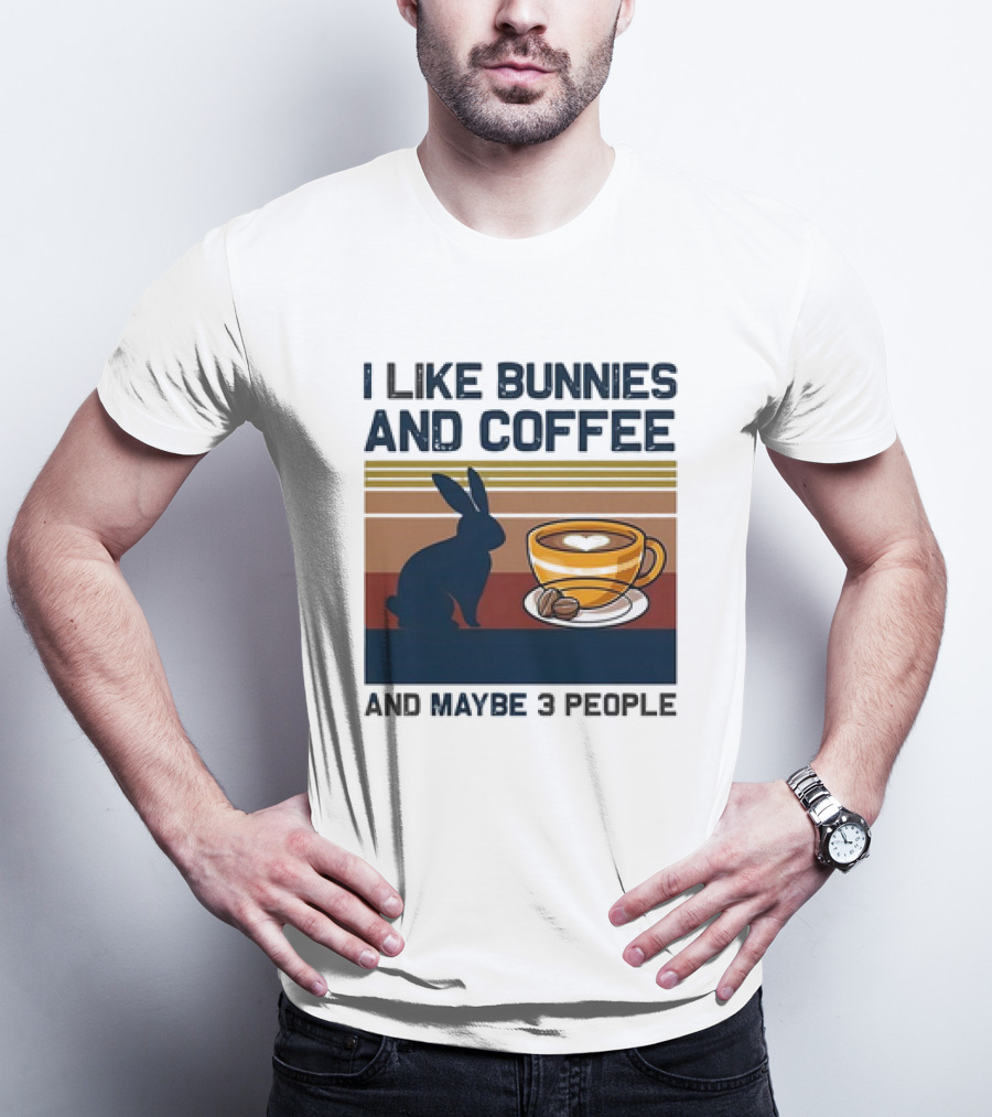 I Like Bunnies And Coffee And Maybe 3 People Vintage Retro Stripe T-Shirt