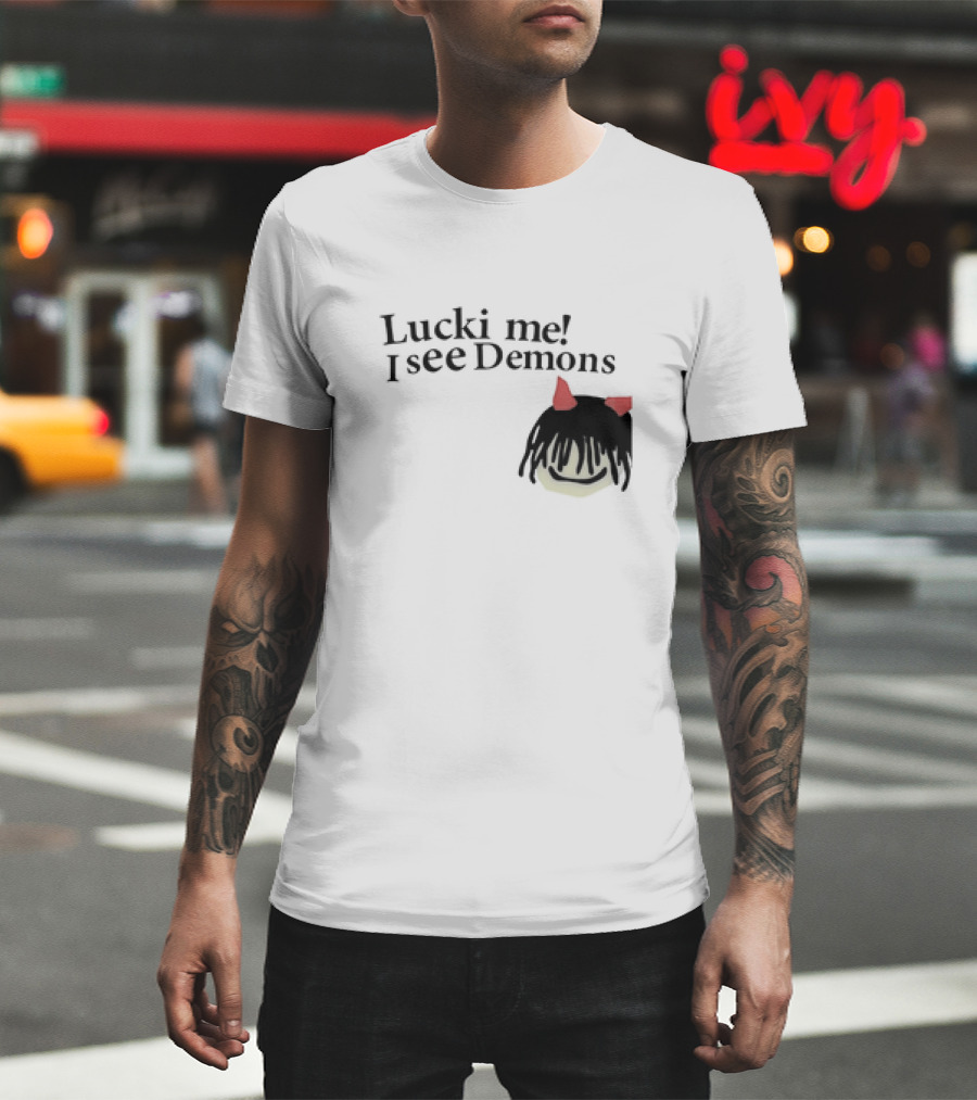 Lucki Me I See Demons Black Hairstyle Red Horns Face T-Shirt