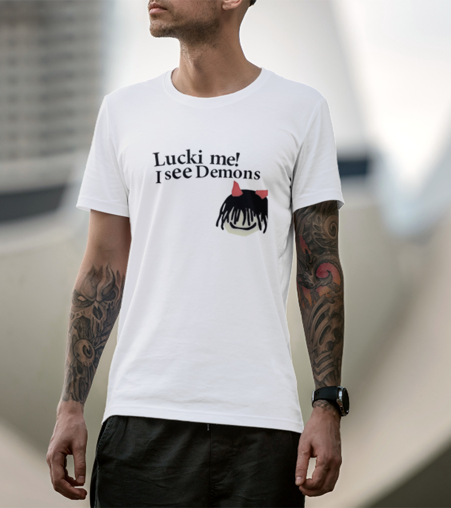 Lucki Me I See Demons Black Hairstyle Red Horns Face T-Shirt