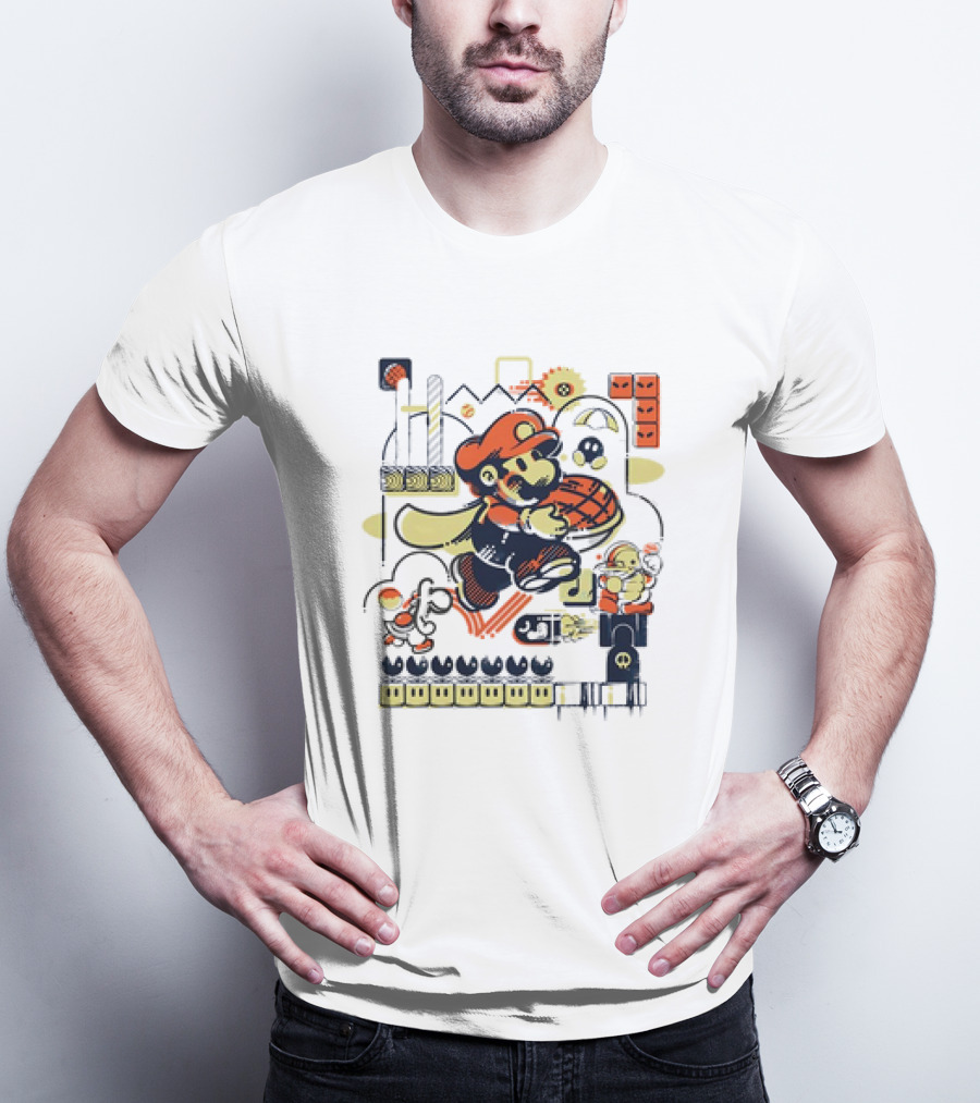 Super Mario Athletic Acrobatics With Iconic Game Elements T-Shirt