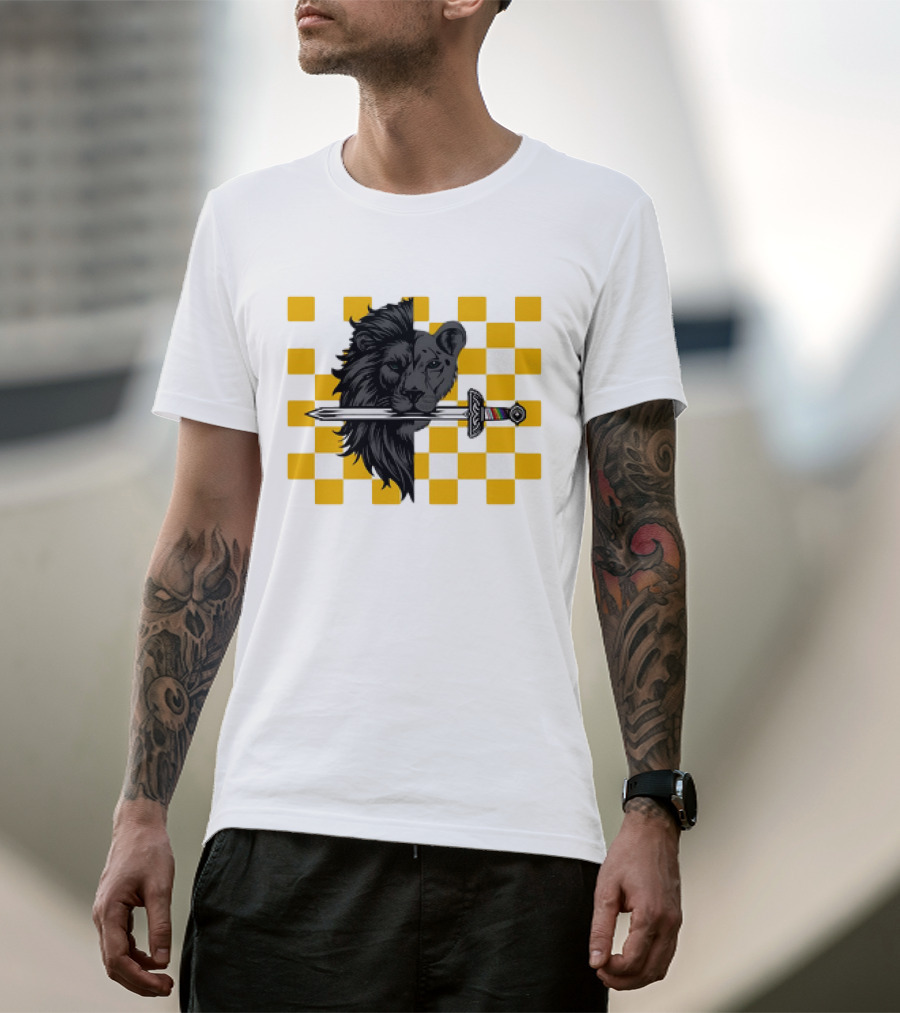 The Pride Classic Lion With Sword And Yellow Checkered Background T-Shirt