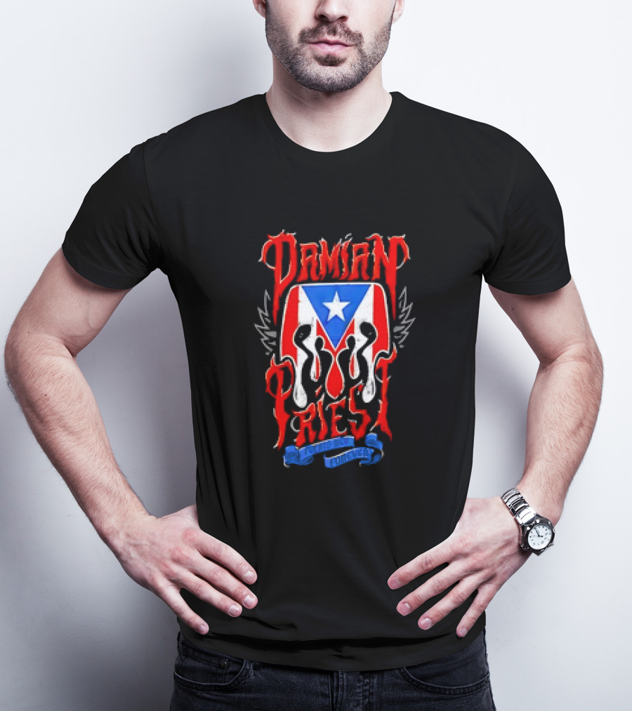 Damian Priest Puerto Rico Forever Flag And Skull Wings T-Shirt
