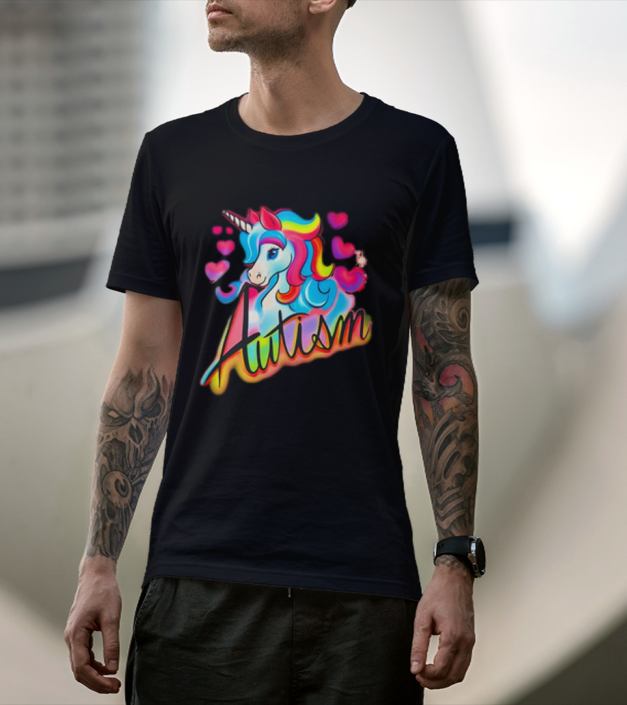 Autism Unicorn With Colorful Hearts T-Shirt