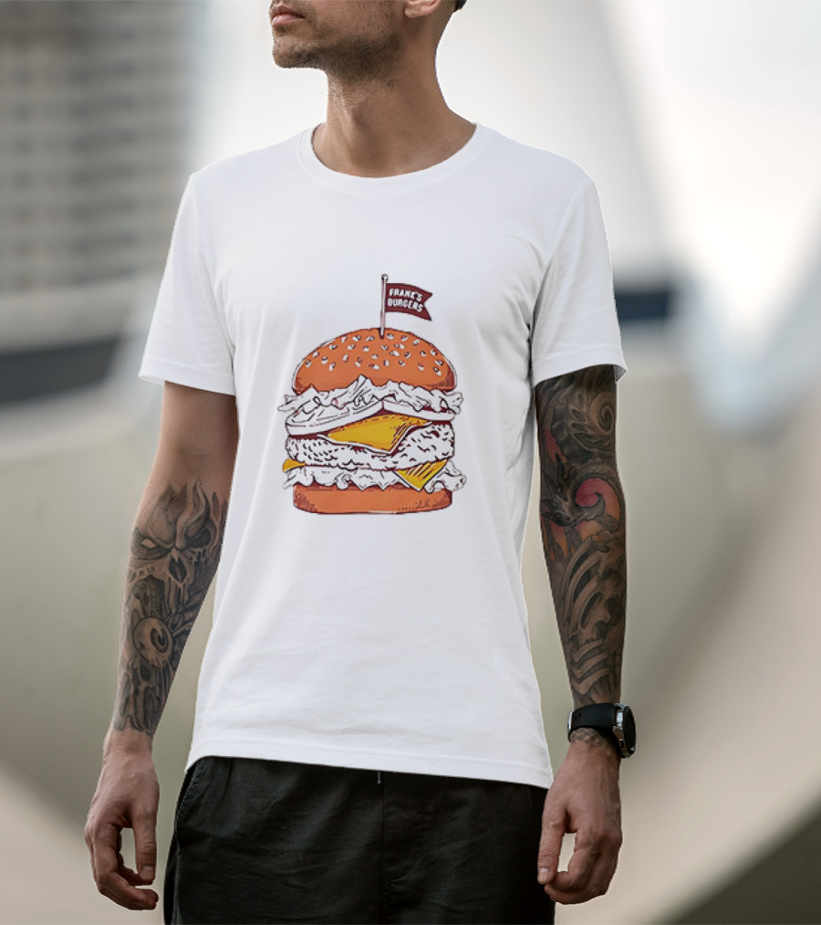 Frank’s Burgers Cheeseburger With Lettuce And Flag T-Shirt