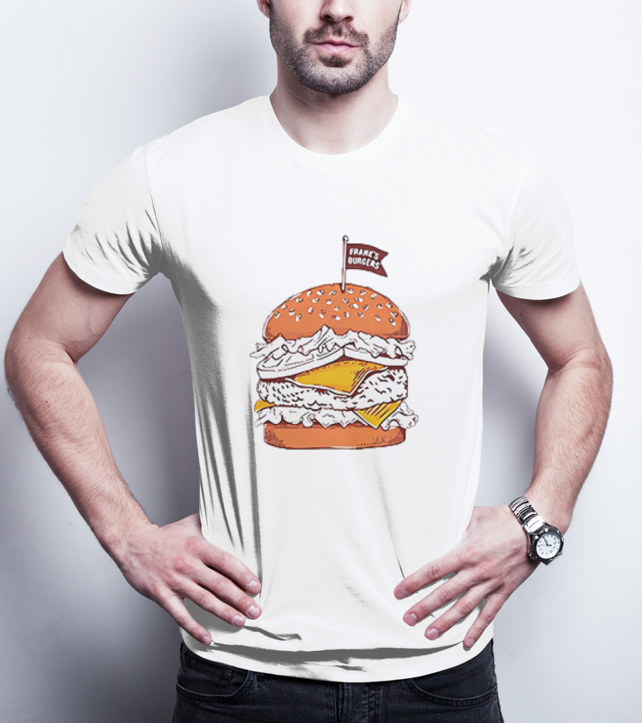 Frank’s Burgers Cheeseburger With Lettuce And Flag T-Shirt