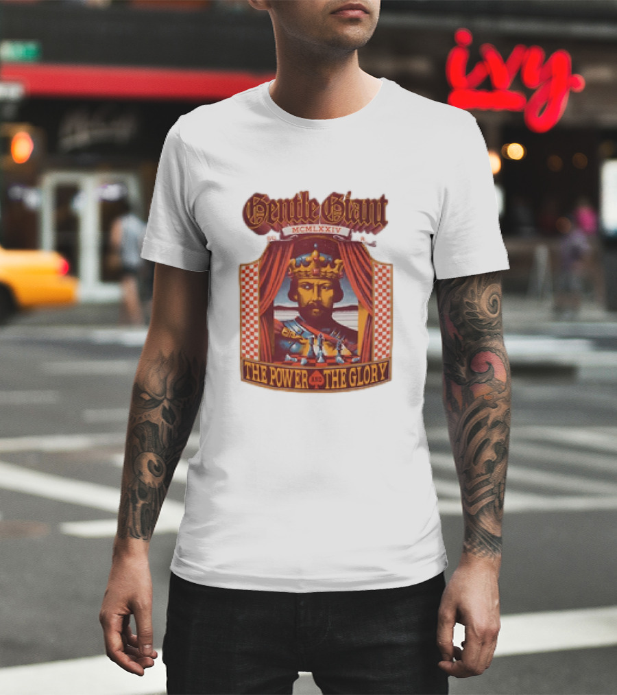 Gentle Giant MCMLXXIV The Power And The Glory King Chessboard Curtain T-Shirt